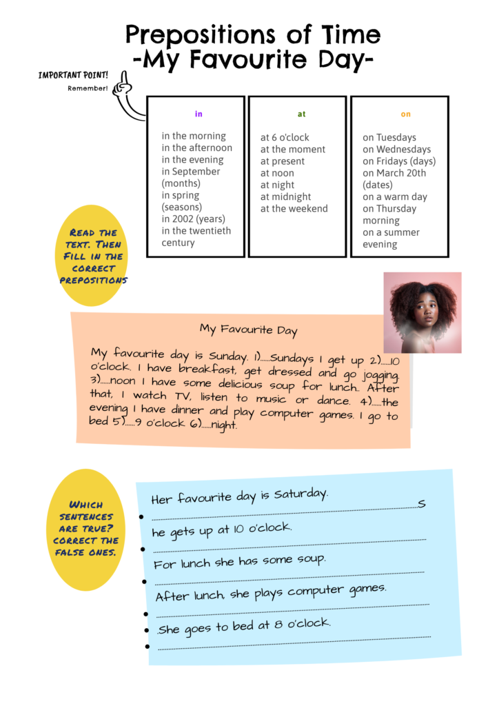 Prepositions of Time-My Favourite Day | R.E.I. - Resurse Educație Incluzivă